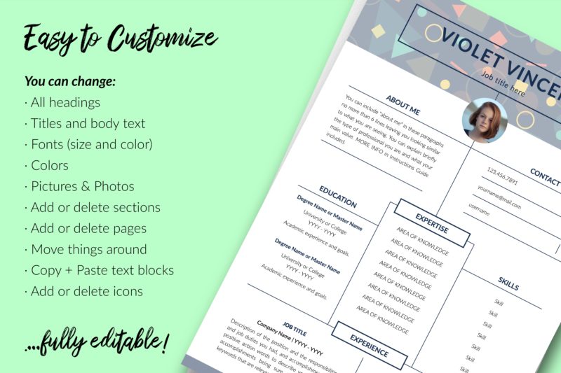 Geometric Pattern CV Format for Microsoft Word & Apple Pages - Graphicfy