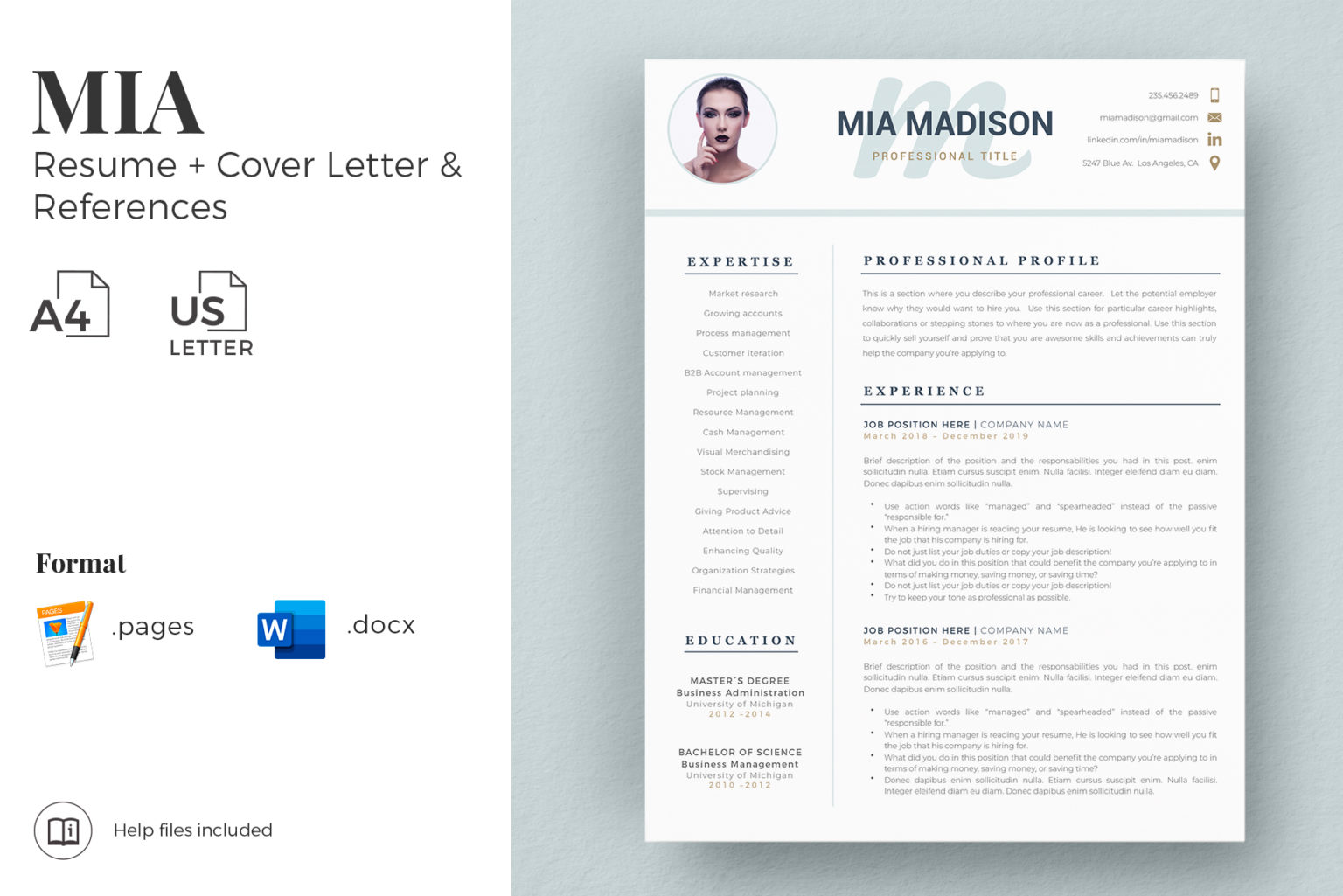 Creative Resume format With photo and Cover Letter Format for Word and ...