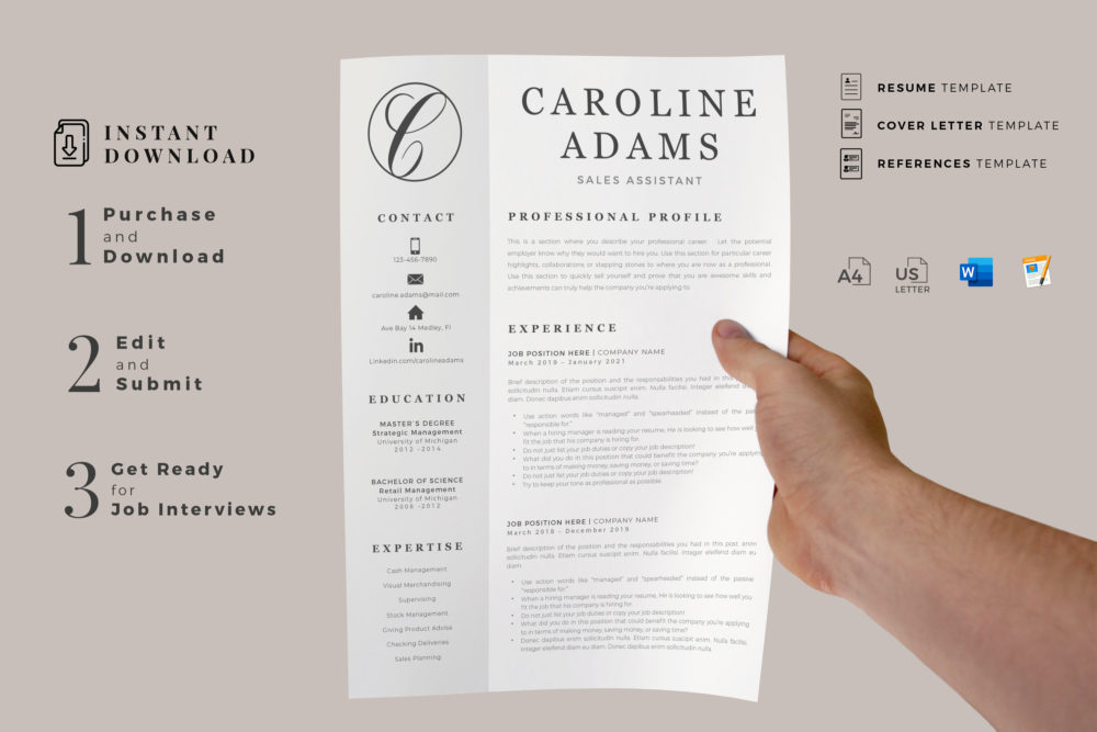 Creative Sales Assistant Resume, CV Template for Microsoft Word and Mac ...