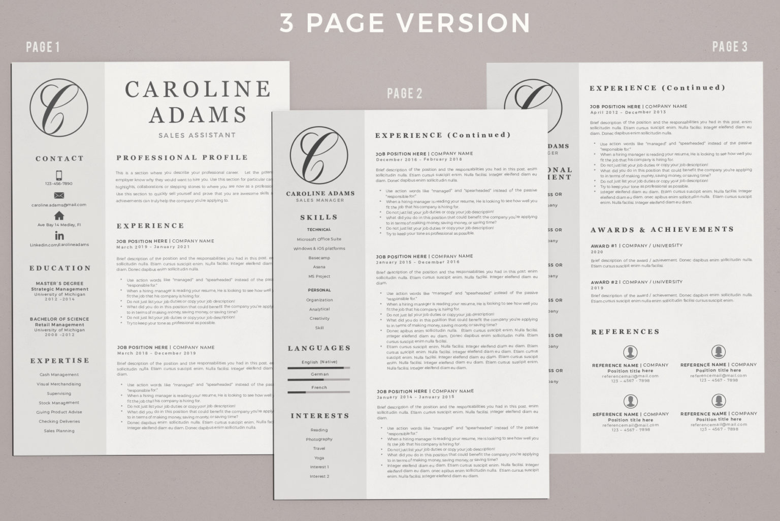 Creative Sales Assistant Resume, CV Template for Microsoft Word and Mac ...