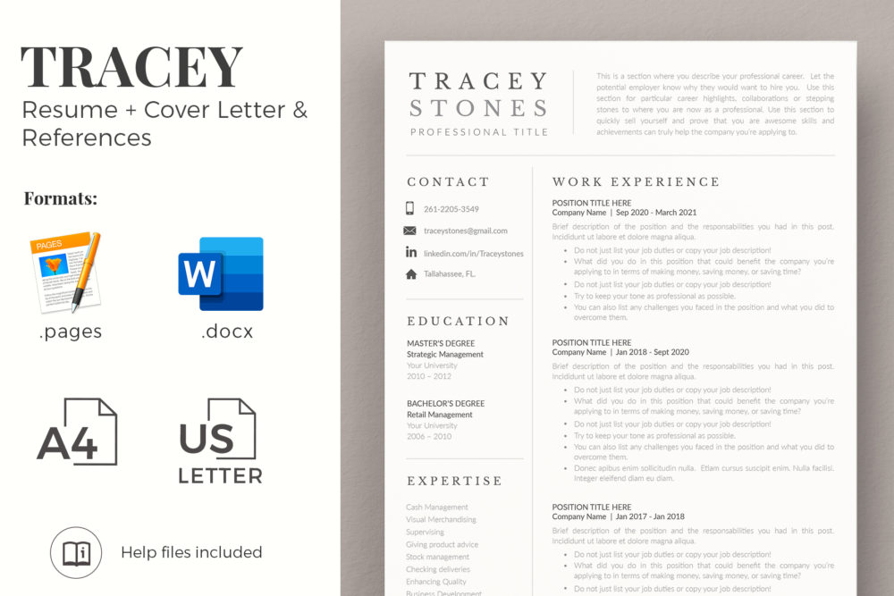 Professional Resume Template. 3 Page Resume. Example of CV - Graphicfy