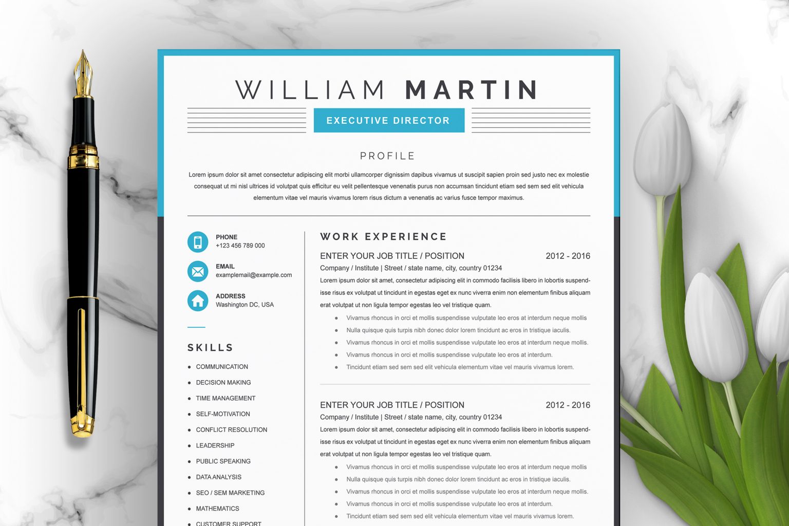 Professional, Modern Resume Design Template for Word & Pages - Graphicfy