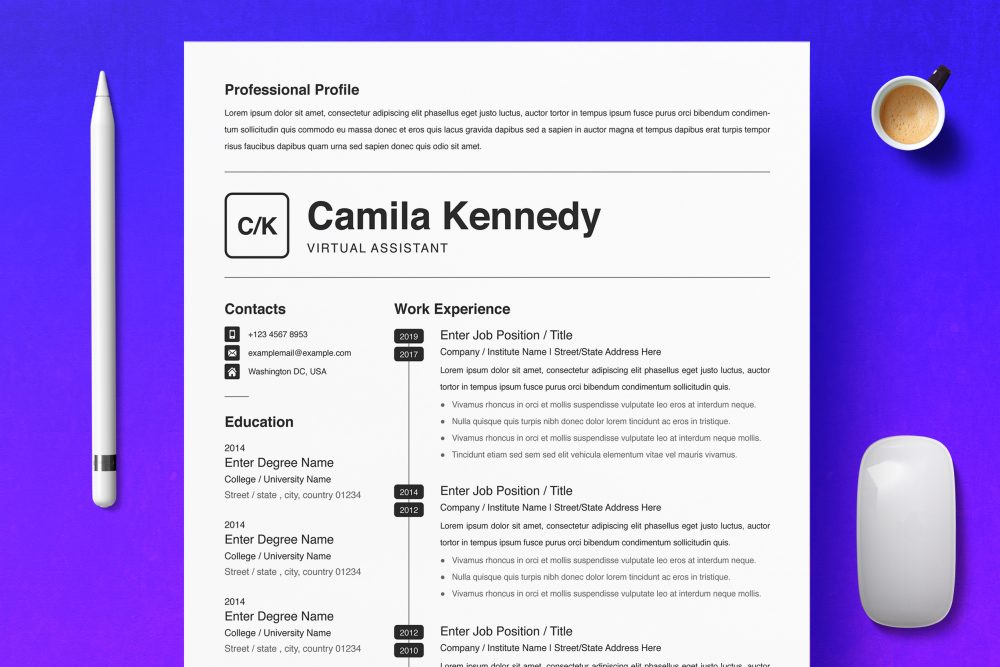 Professional, Modern Resume Design Template for Word & Pages - Graphicfy