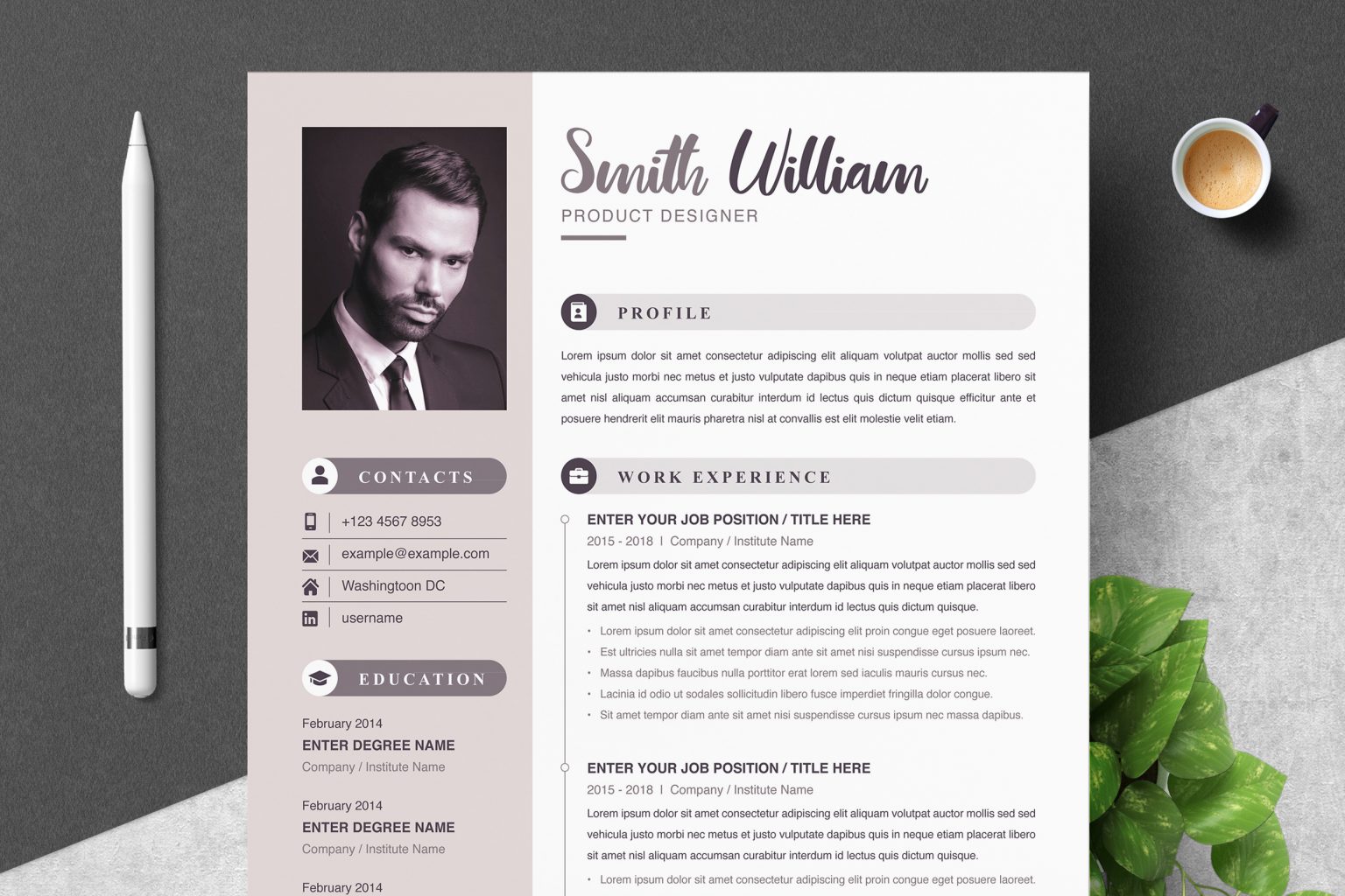 Clean & Modern Resume Template Word - Graphicfy