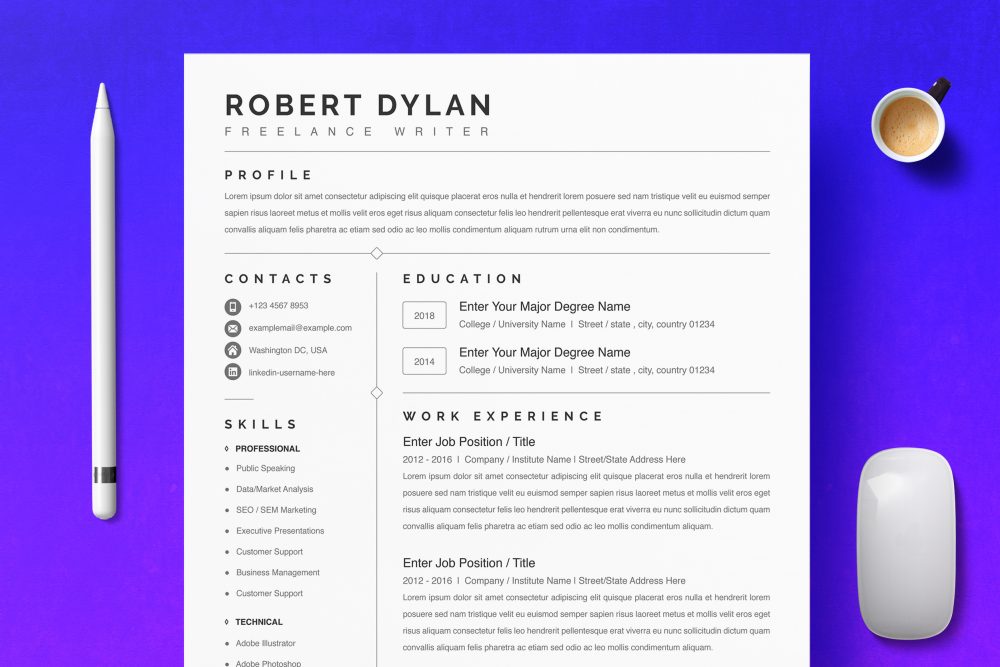 Clean & Modern Resume Template Word - Graphicfy