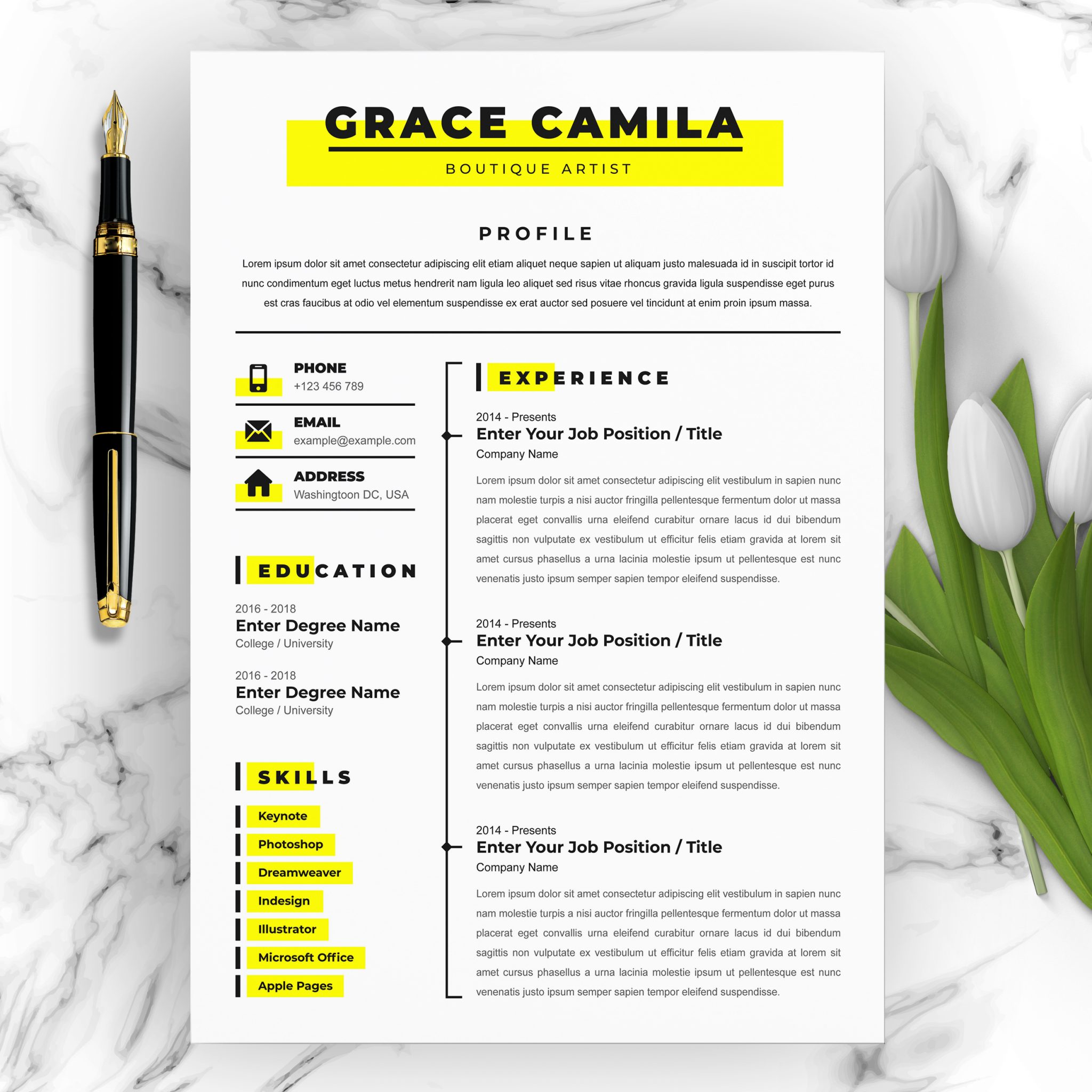 Minimal Yellow Bold Resume Template - Graphicfy