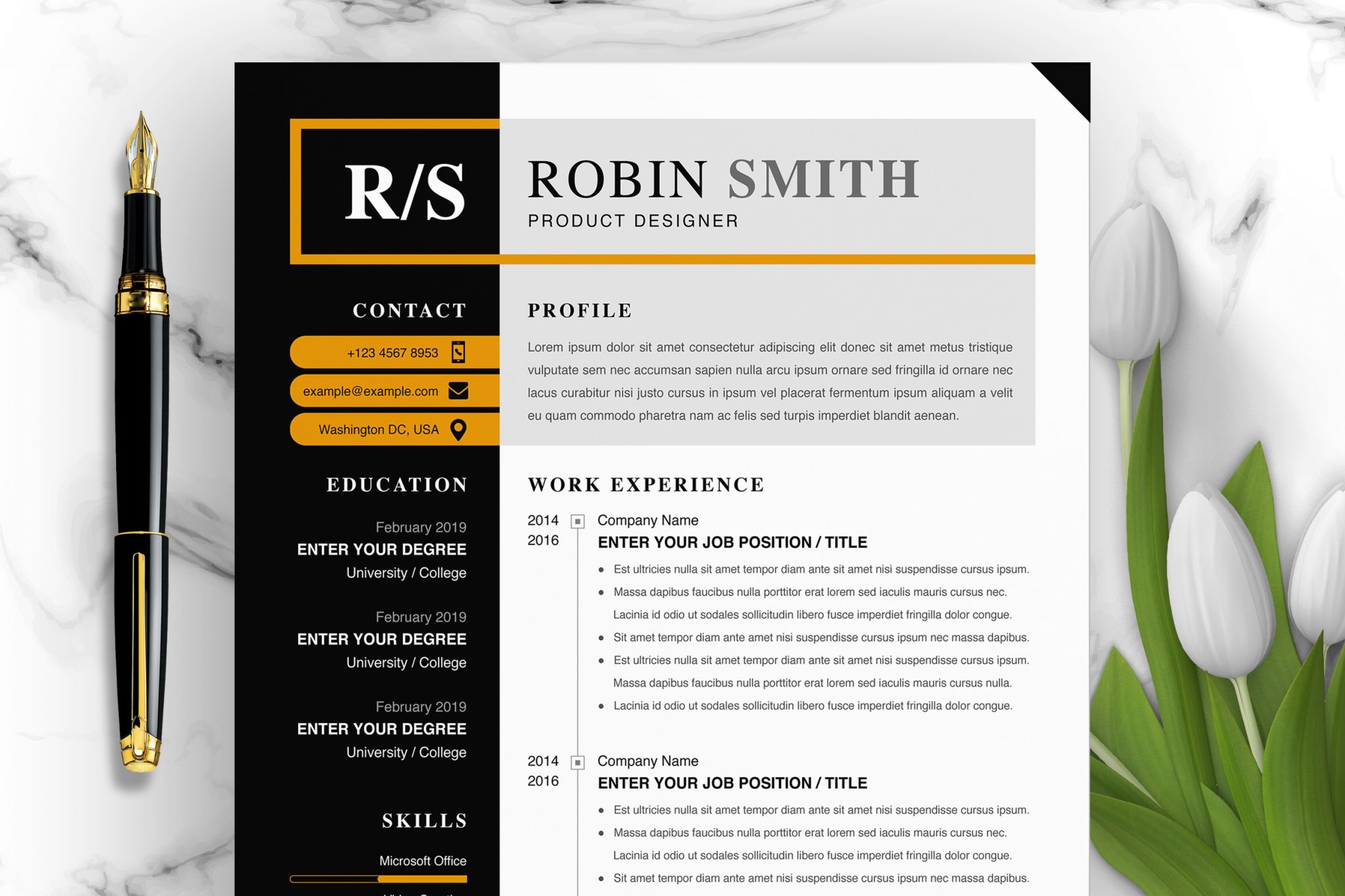 Professional, Modern Resume Design Template for Word & Pages - Graphicfy