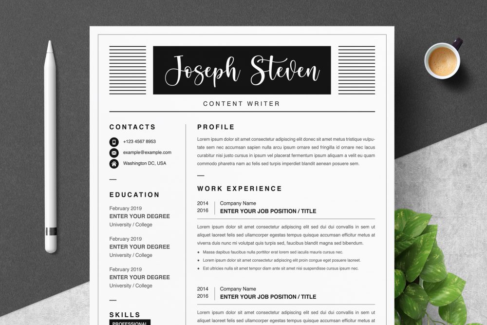 Clean & Modern Resume Template Word - Graphicfy