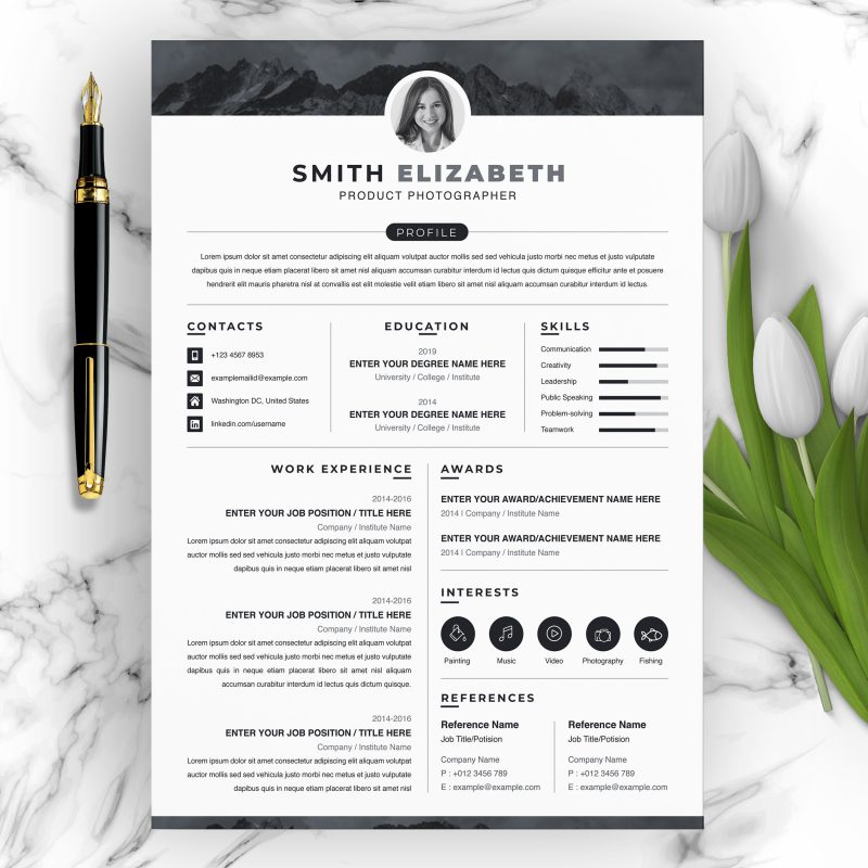 One Page Resume Template for Word - Graphicfy