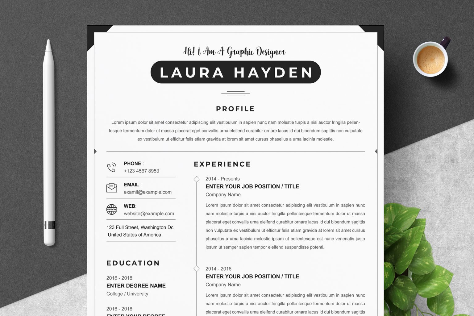 Clean & Modern Resume Template Word - Graphicfy