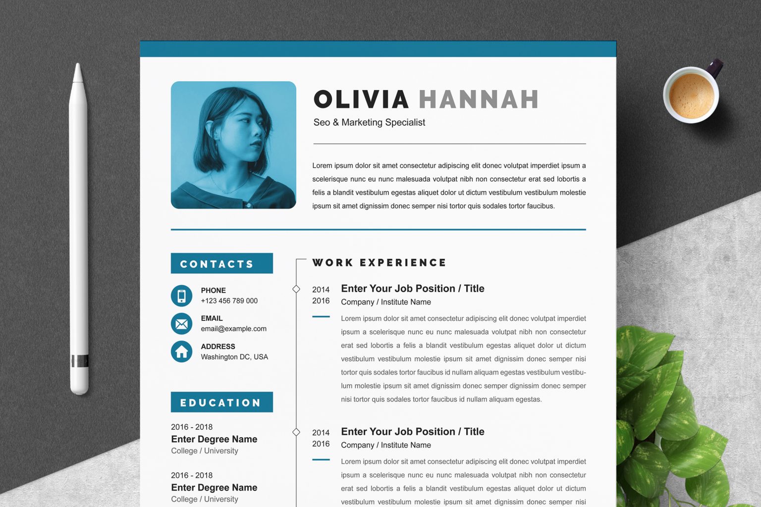 Clean & Modern Resume Template Word - Graphicfy