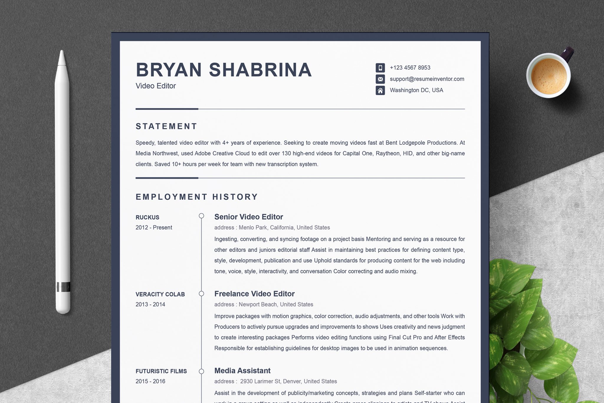 Clean & Modern Resume Template Word - Graphicfy