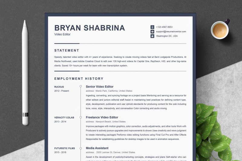Clean & Modern Resume Template Word - Graphicfy