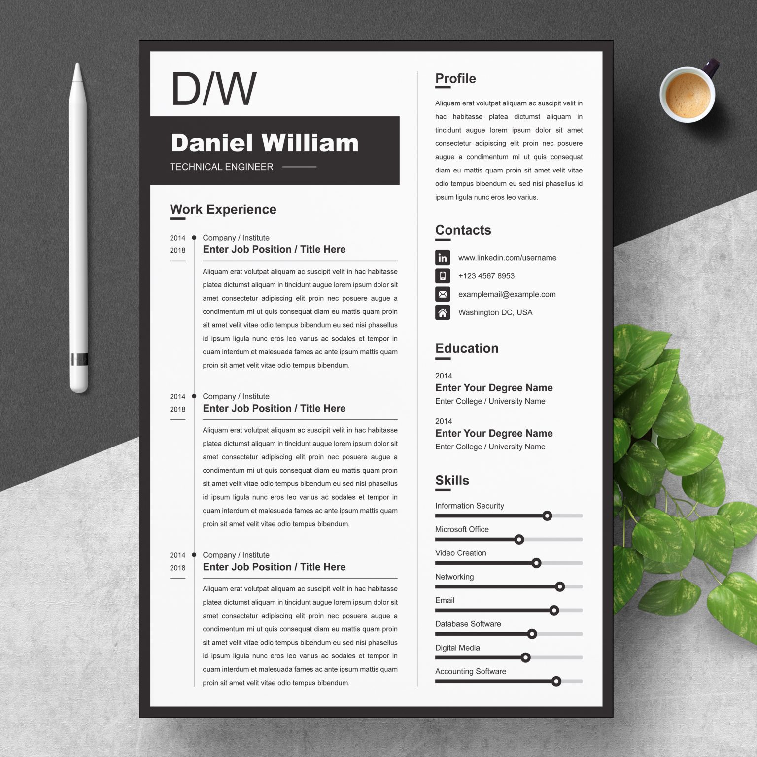 Engineer Resume Template for Word - Graphicfy