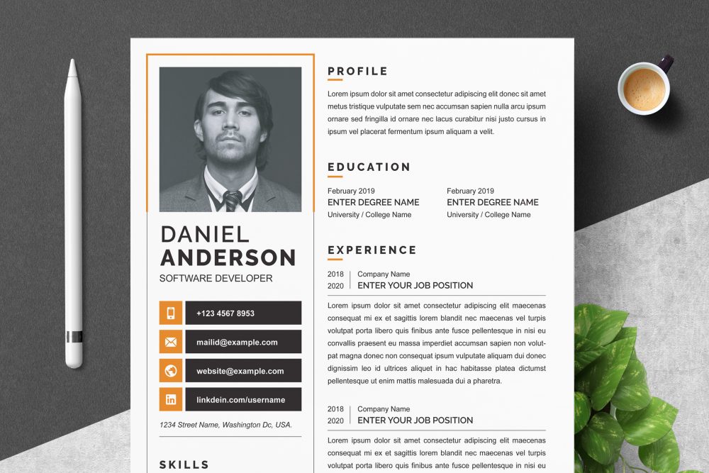 Modern Resume Template Word | CV - Graphicfy