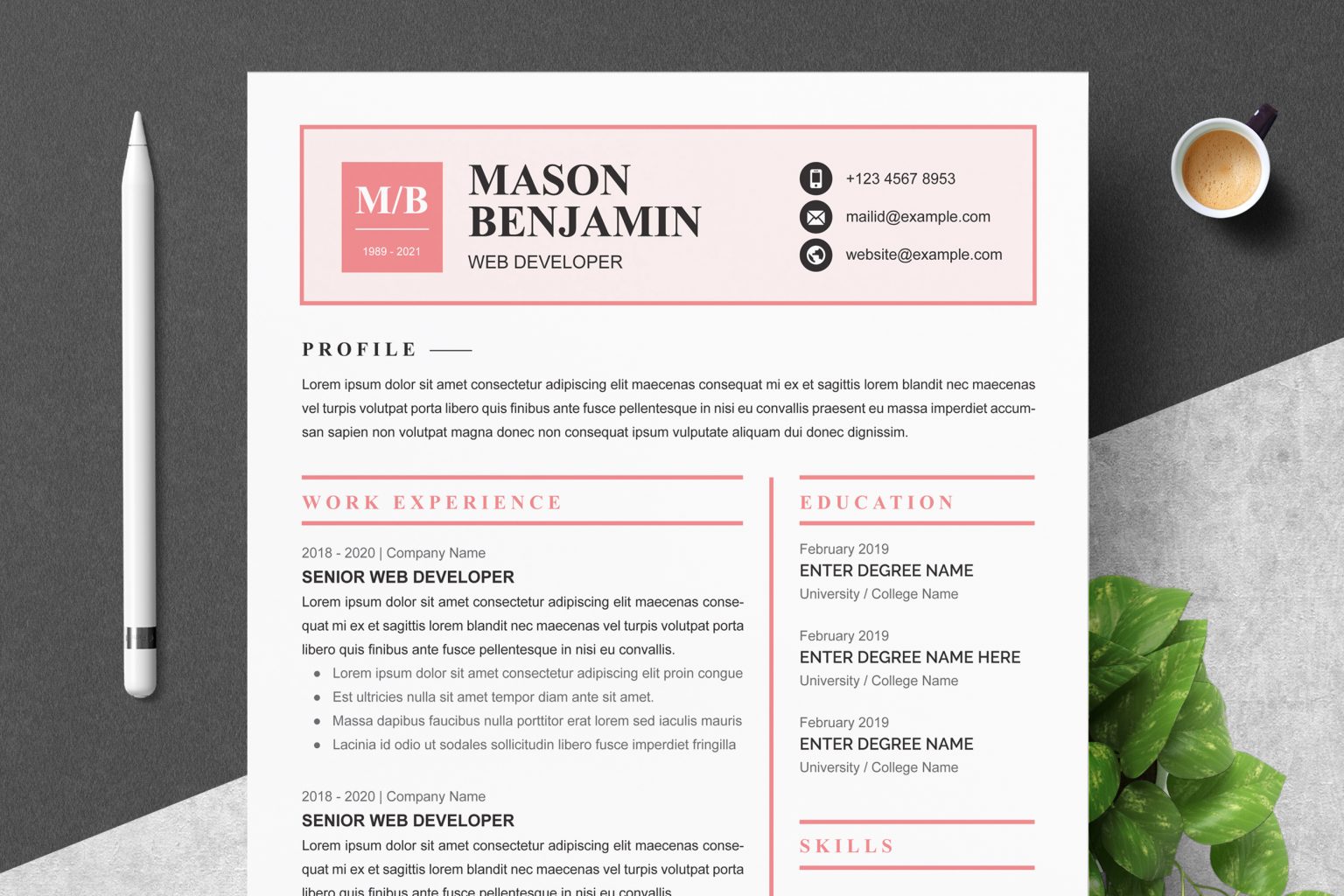 Modern Resume Template Format [Word] - Graphicfy