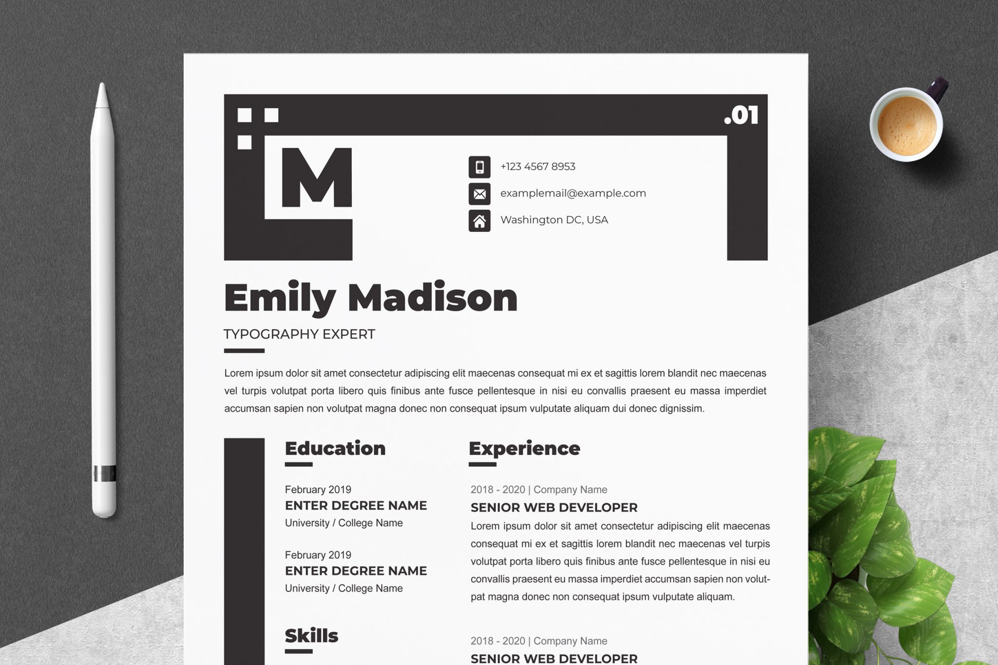 Modern Resume Template / CV Template + Cover Letter - Graphicfy