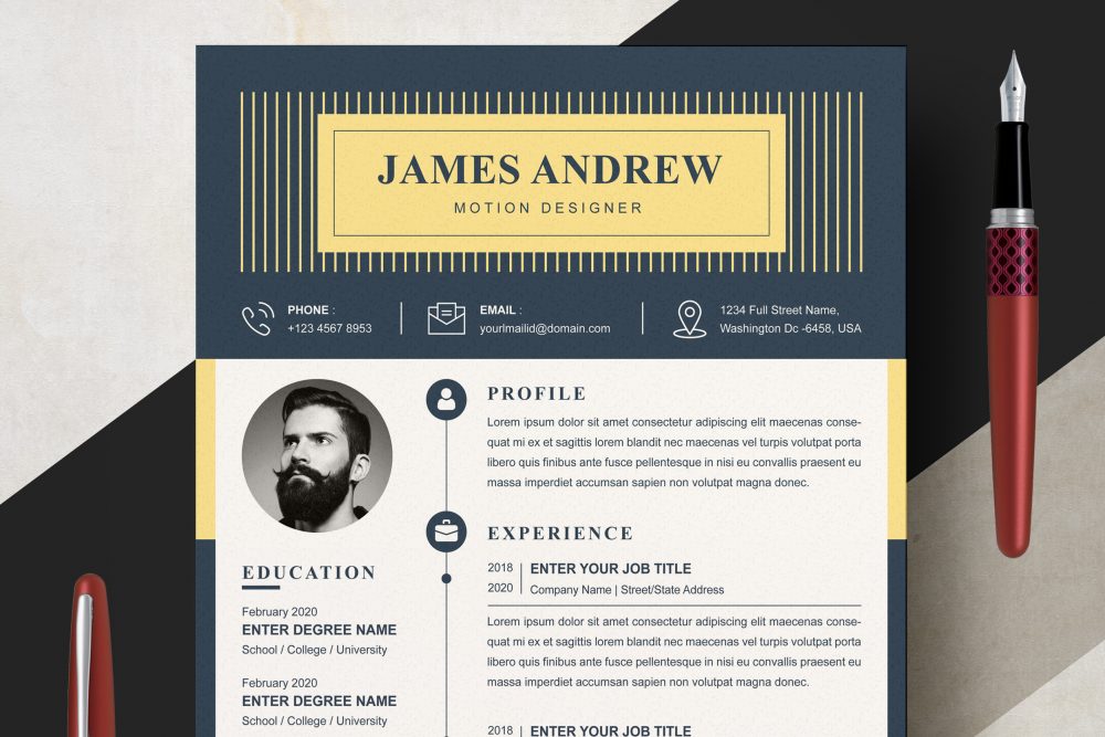 Professional, Modern Resume Design Template for Word & Pages - Graphicfy
