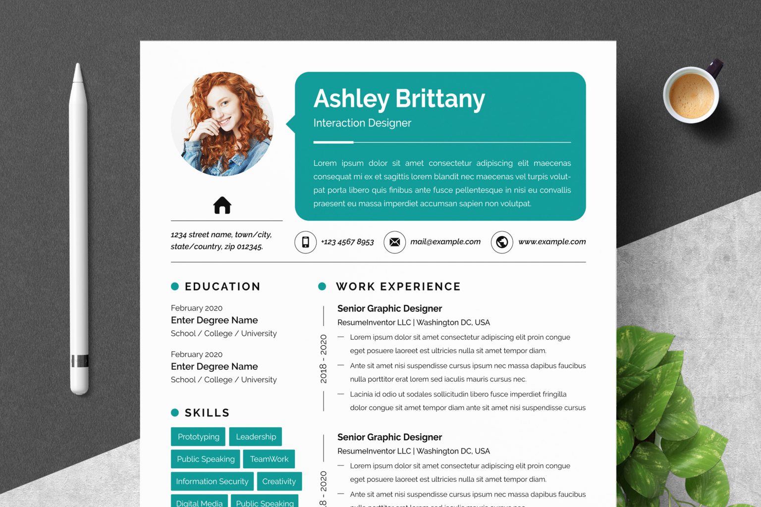 Clean & Modern Resume Template Word - Graphicfy